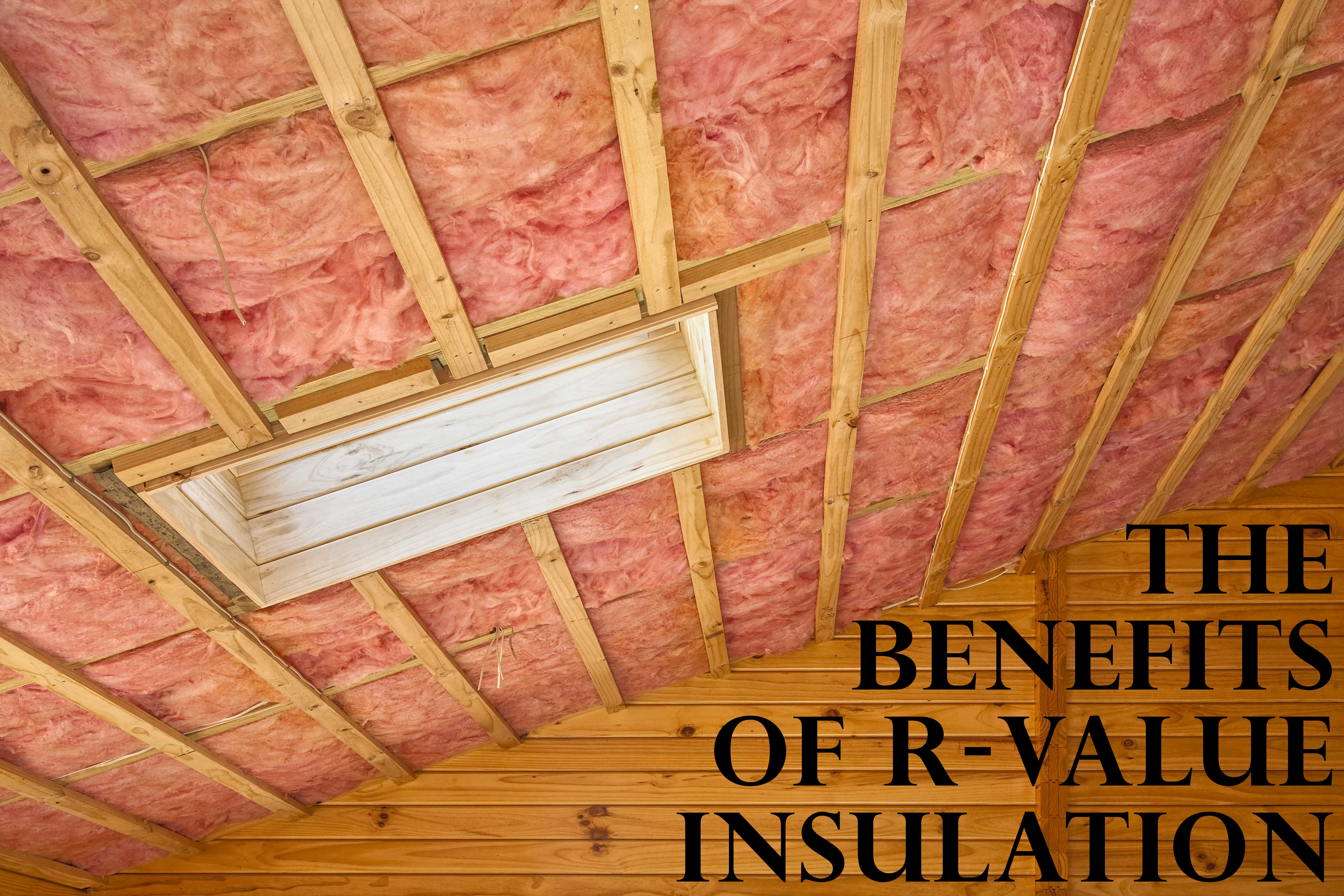 Fiberglass insulation installed in the sloping ceiling of a timber ...